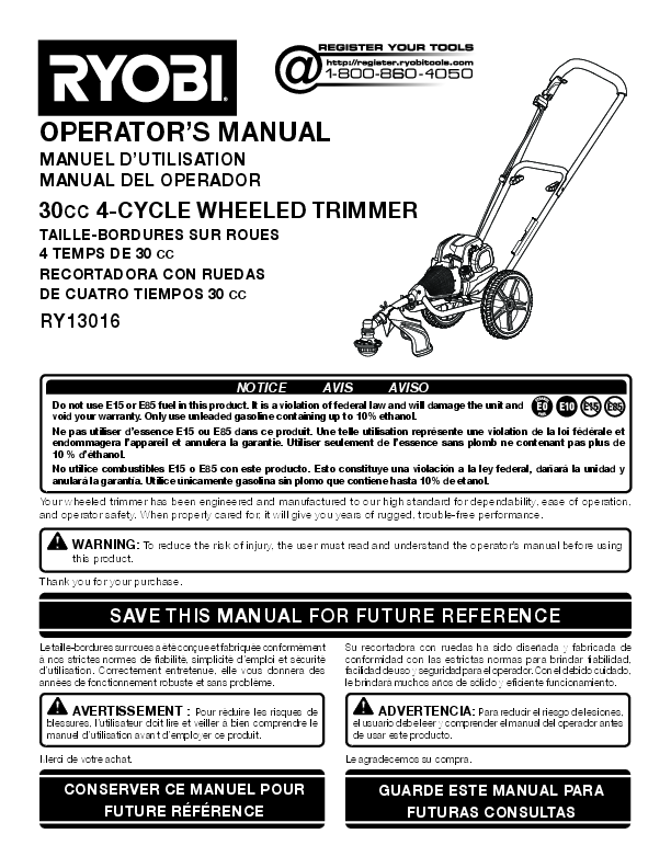4 CYCLE 30CC WHEELED TRMR TBO - RYOBI Tools